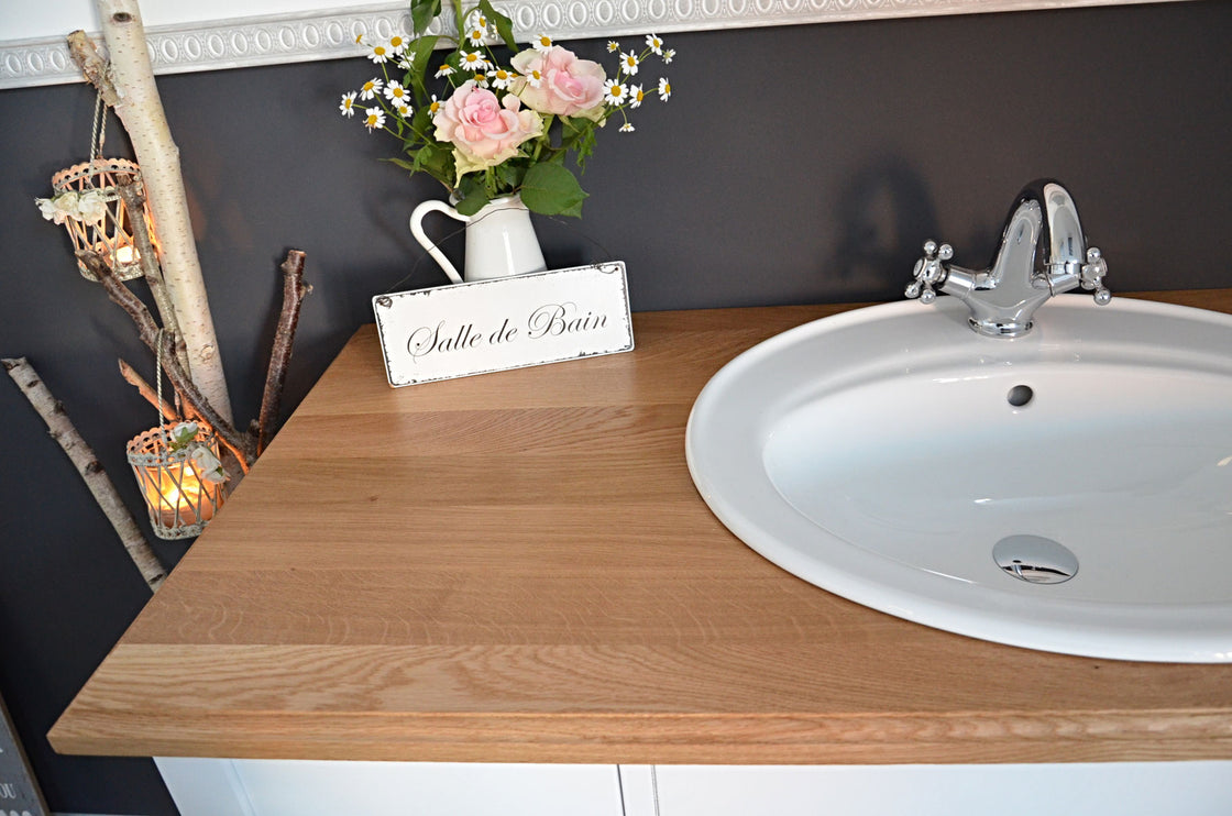 "Elouen" großer, offener Landhaus-Waschtisch mit Eichenplatte 128 cm ...