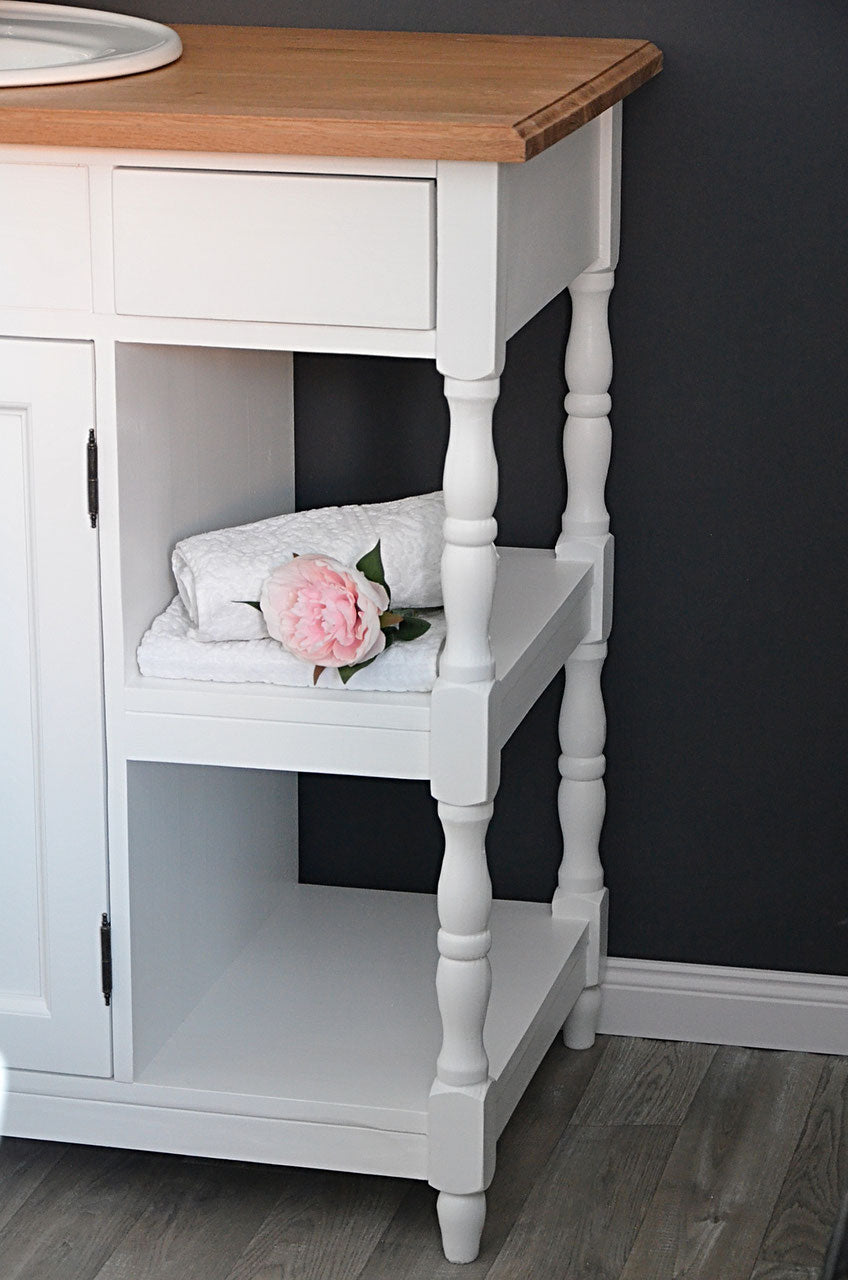 "Elouen" großer, offener Landhaus-Waschtisch mit massiver Eichenplatte ...